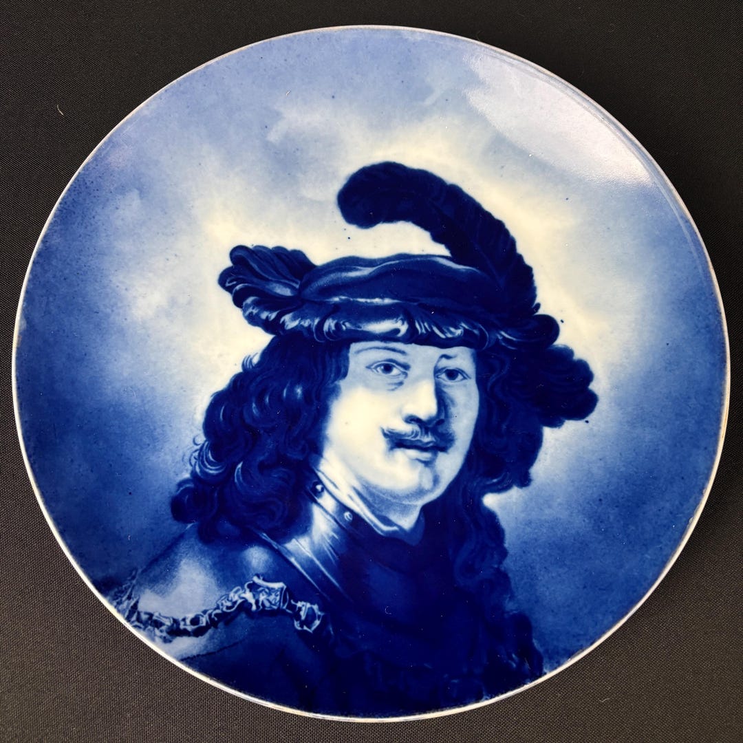 Delft Rembrandt Self Portrait 9.75” Blue & White Plate Gallerie Dresden ...