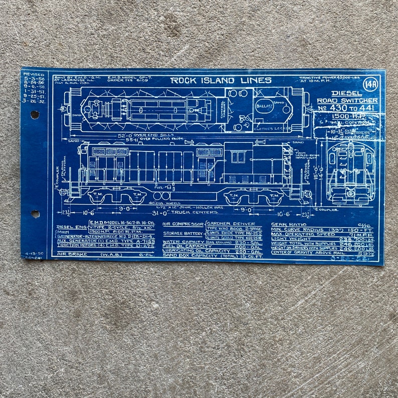 Vintage 1950s Rock Island Lines Locomotive Blueprint Train Artwork - Etsy