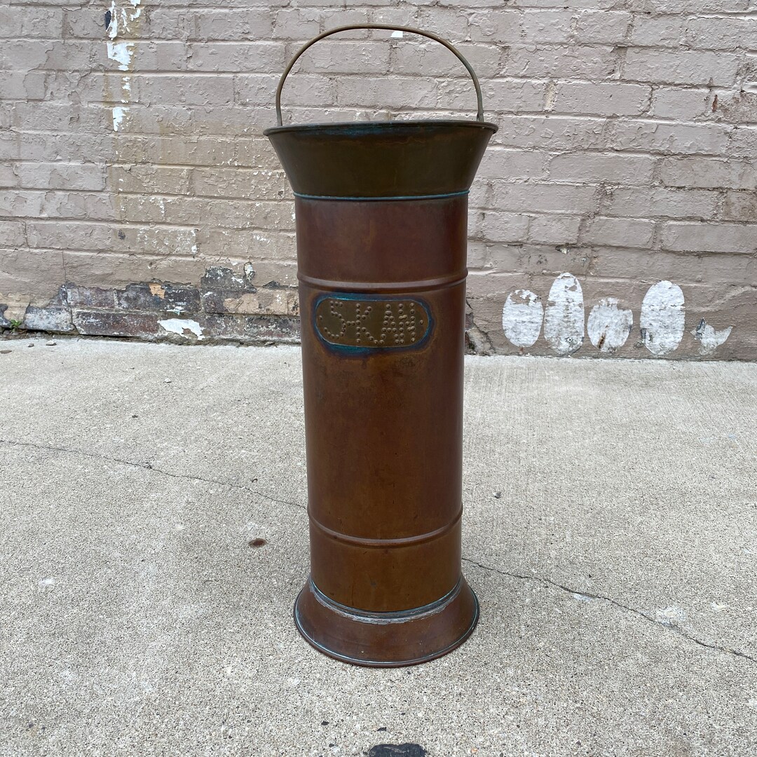 Antique, Copper, and Brass Ash or Coal Scuttle With Unusual Brass Plate ...