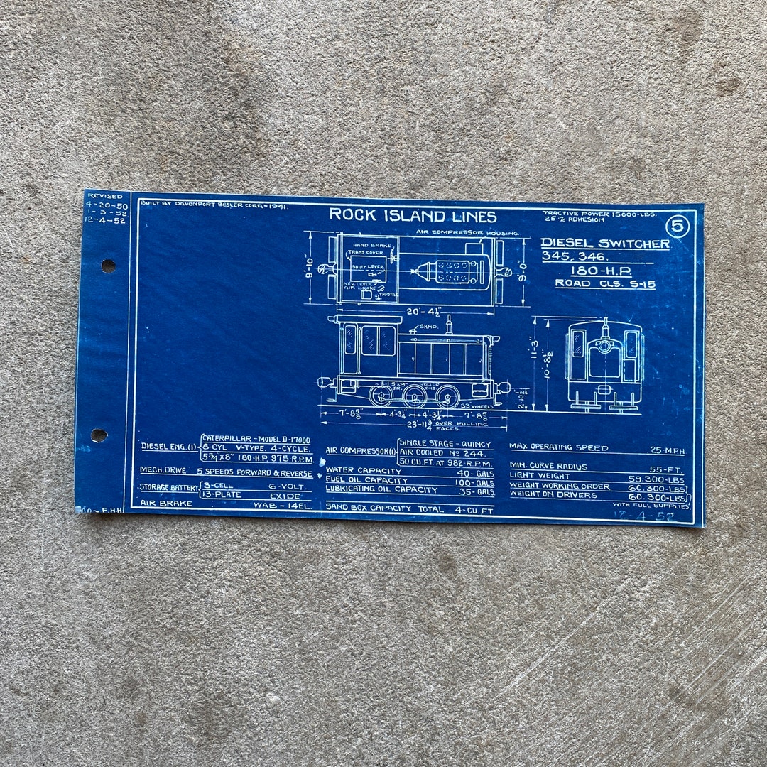 Vintage 1950s Rock Island Lines Locomotive Blueprint Train Artwork - Etsy