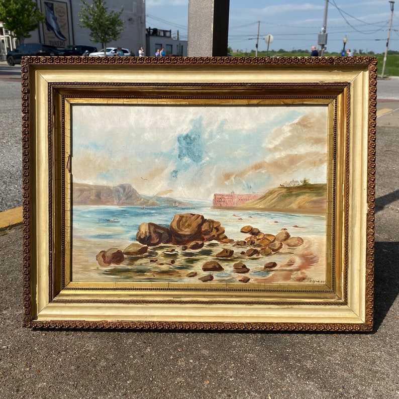 Orignal Folk Art Painting of a Fort Located Along a River by Allie M ...