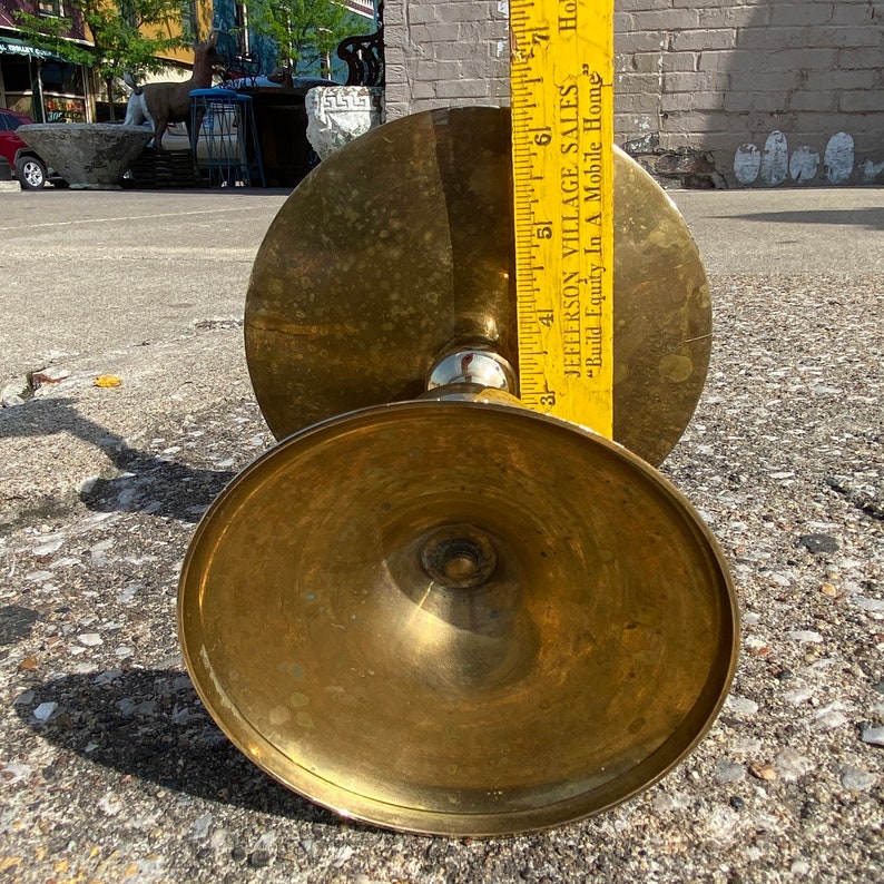 Vintage Solid Brass Pillar Candle Stick With Tray - Etsy