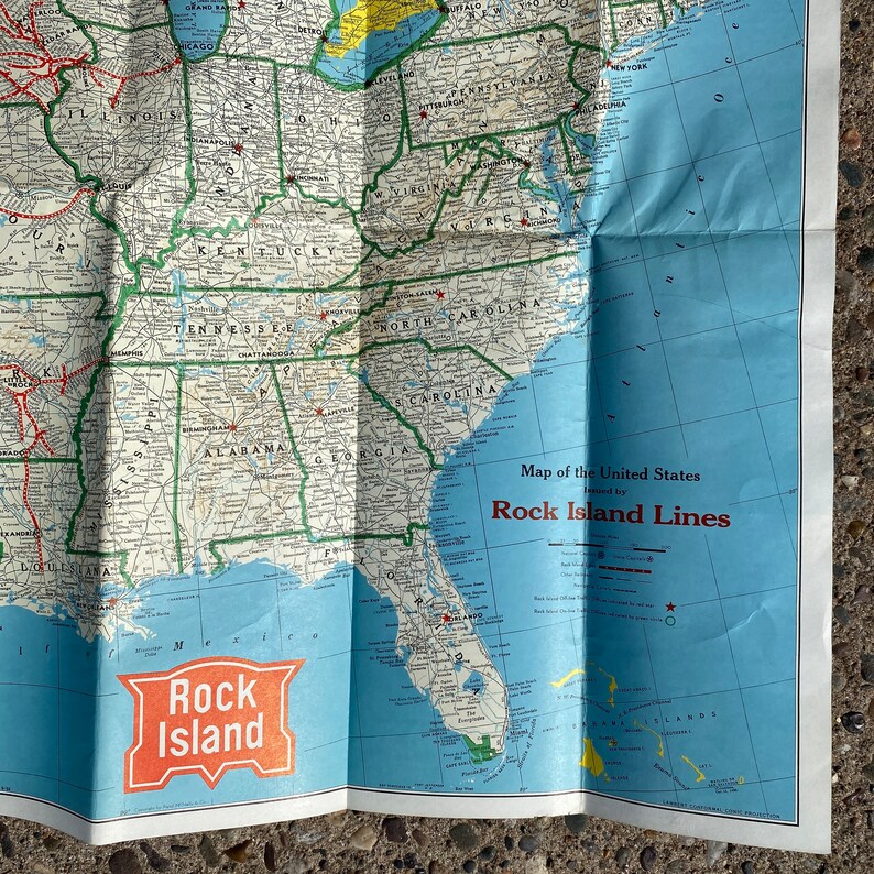 Vintage Rock Island Lines Railroad Map Of The United State Etsy