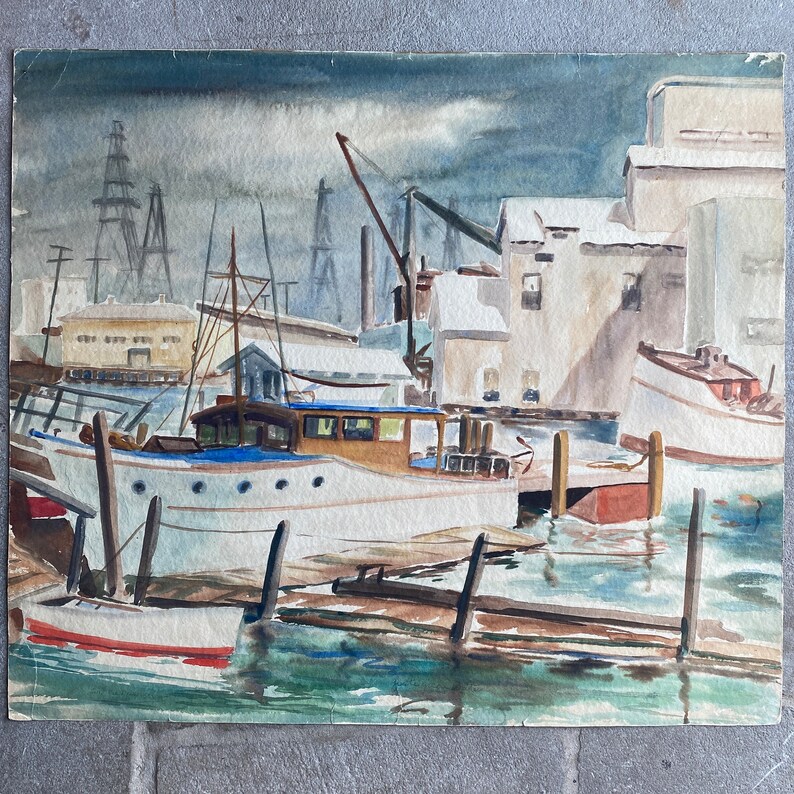 Anna Mae Bradshaw Watercolor of California Harbor - Etsy