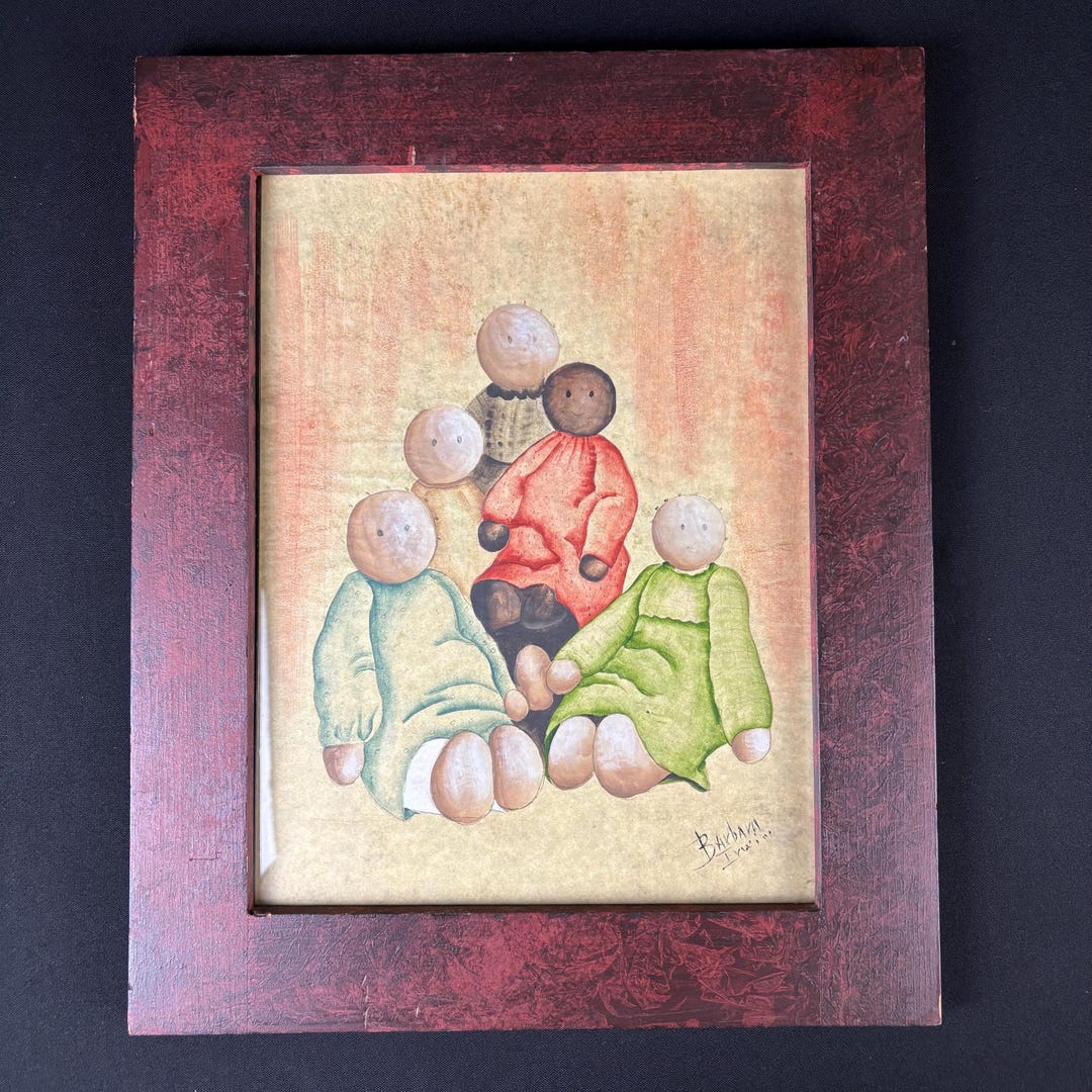 Original Barbara Irwin Folk Art Watercolor of Ragdolls in Foux Painted ...