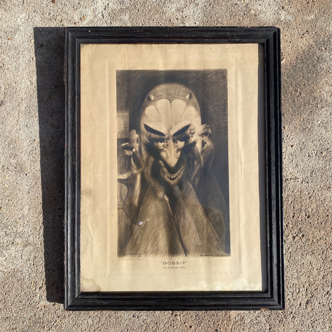 Antique "gossip and SATAN Came Also" Optical Illusion by Geo ...