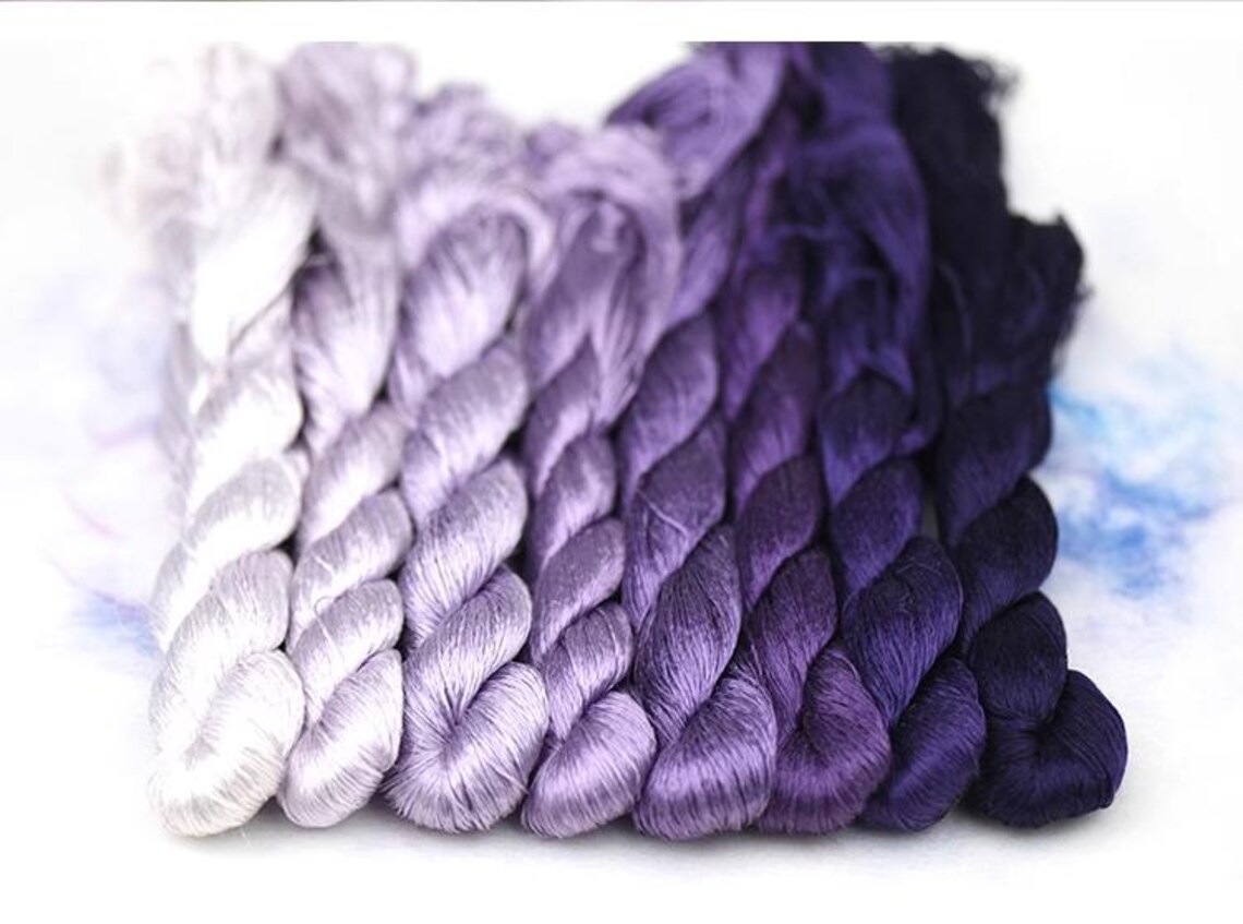 Pure Silk Thread for Embroidery, Moon Purple Shades Silk Embroidery ...