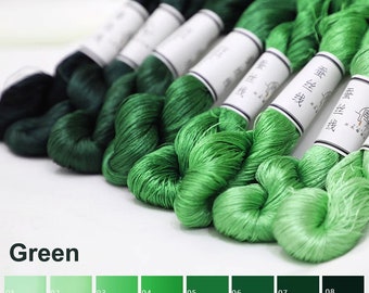 Pure Silk Thread for Embroidery, Green Shades Non-twisted Flat Silk ...
