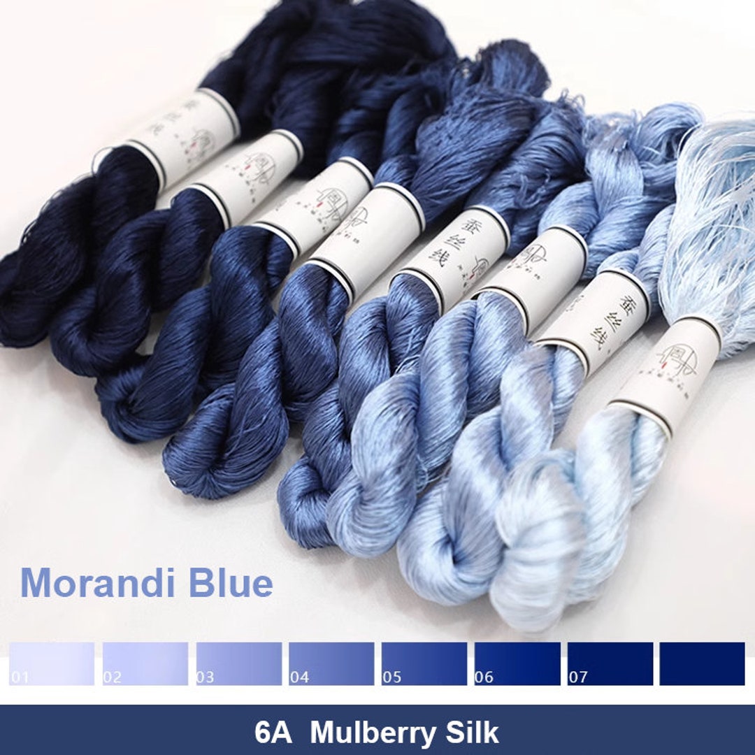 Pure Silk Thread for Embroidery, Morandi Blue Shades Untwisted Flat ...