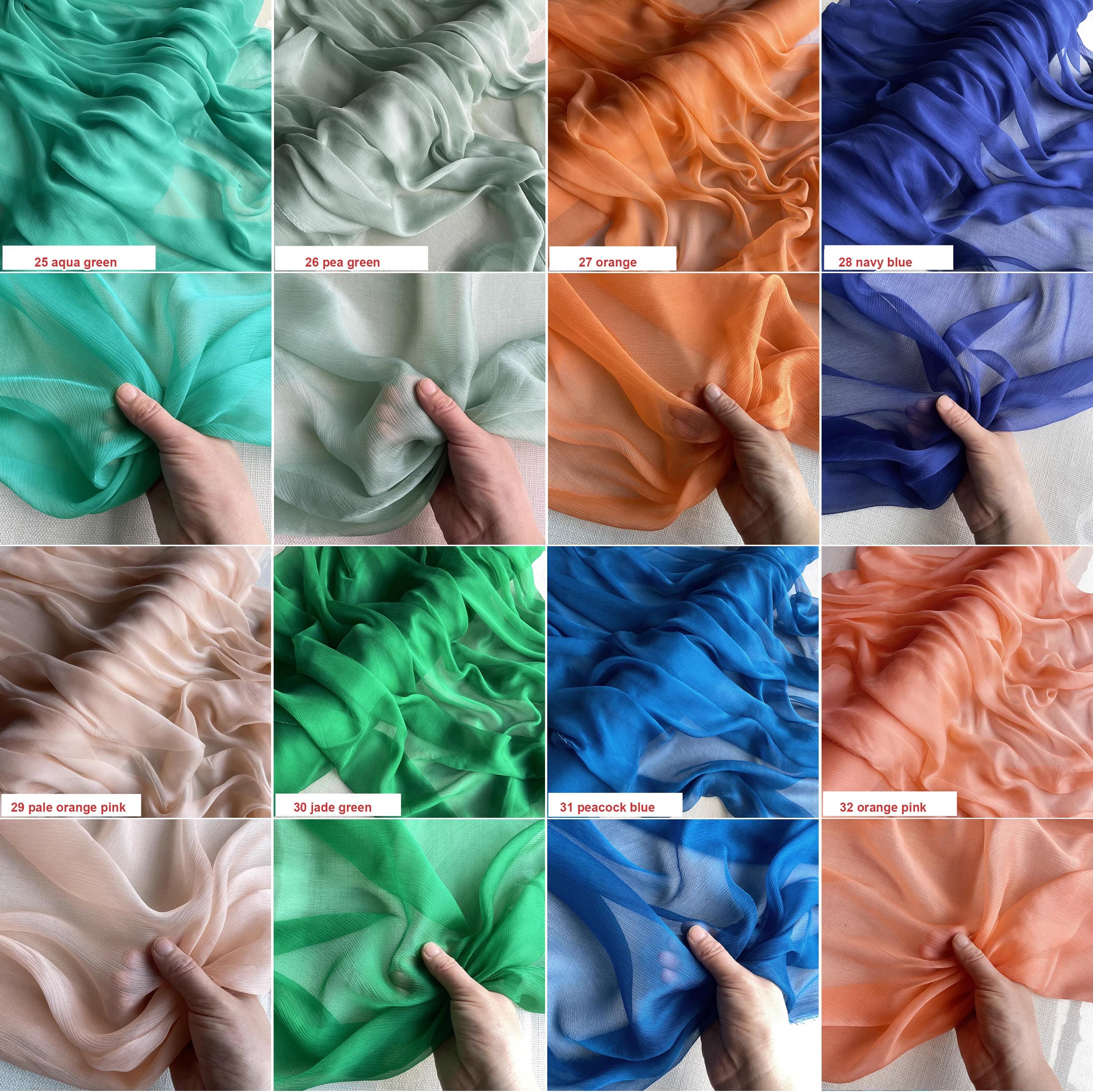 60 Colors- Solid Crinkle Silk Chiffon 100% Pure Silk 5 Momme 55"/140cm ...