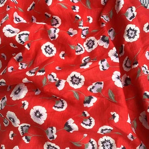Red Floral Linen Fabric White Flower on Red Fabric- 1/2 Yard - Etsy