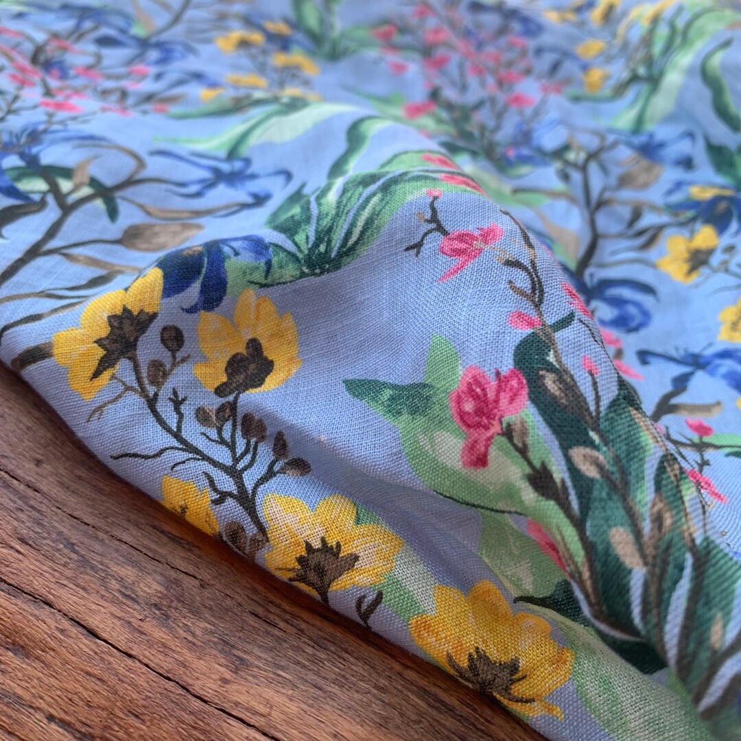 100% Linen Fabric Watercolor Wild Floral Linen for Summer - Etsy