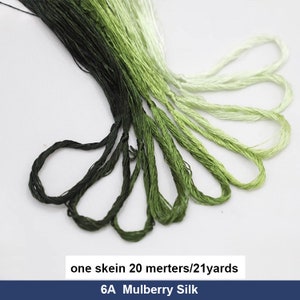 Green Pure Silk Thread for Embroidery, Green Shades Untwisted Flat Silk ...