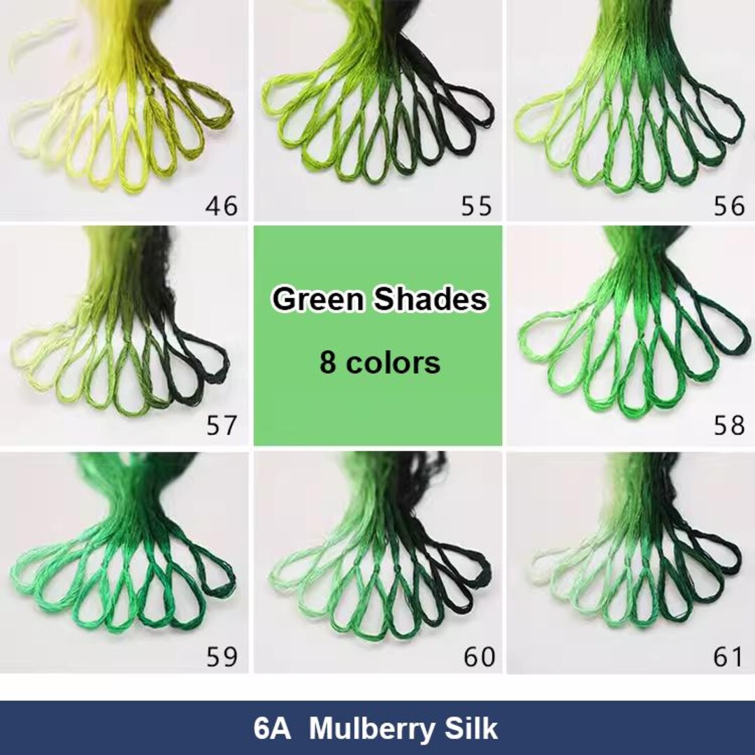 8 Colors Green Pure Silk Thread for Embroidery Untwisted Flat Silk ...