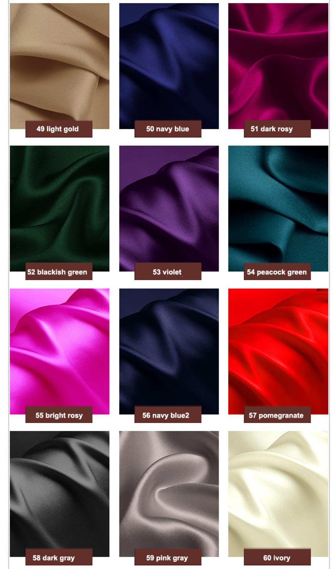 90 Colors- Solid Silk Stretch Satin Charmeuse Fabric 16 Momme 55"/140cm ...