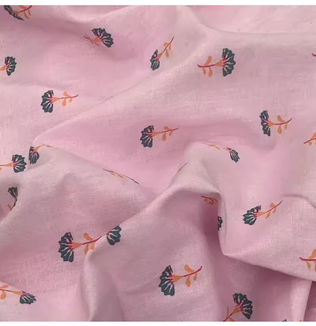 Floral Linen Fabric Little Flower on Light Pink Linen for Summer Dress ...