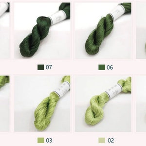 Green Pure Silk Thread for Embroidery, Green Shades Untwisted Flat Silk ...