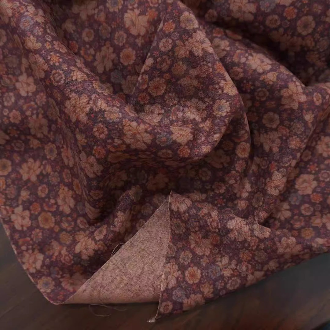 14S 100% Linen Fabric Purplish Red Floral Linen for Dress Curtain 1/2 ...