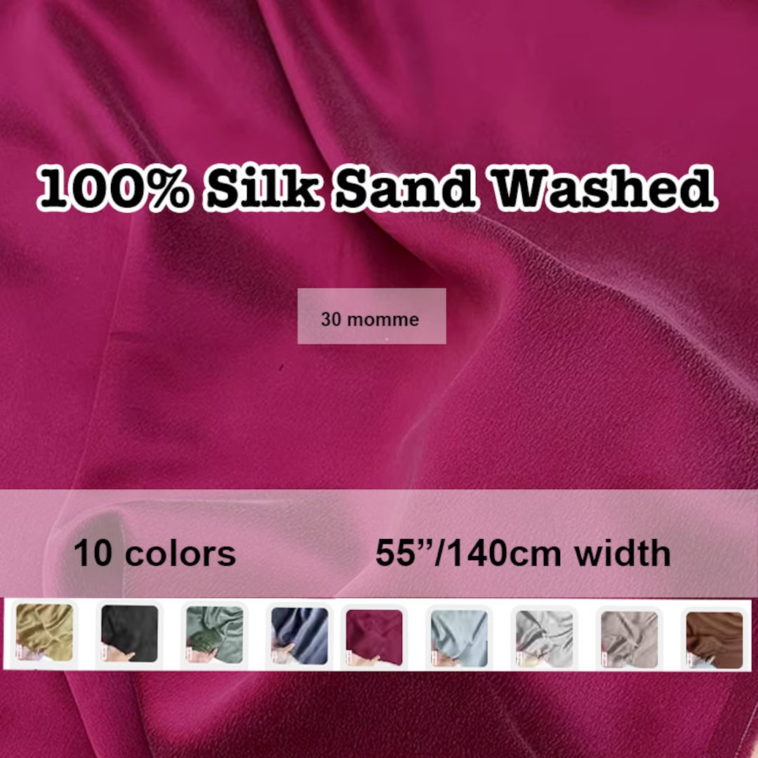10 Colors- Sand Washed 30 Momme 100% Silk Heavy Charmeuse Fabric Solid ...