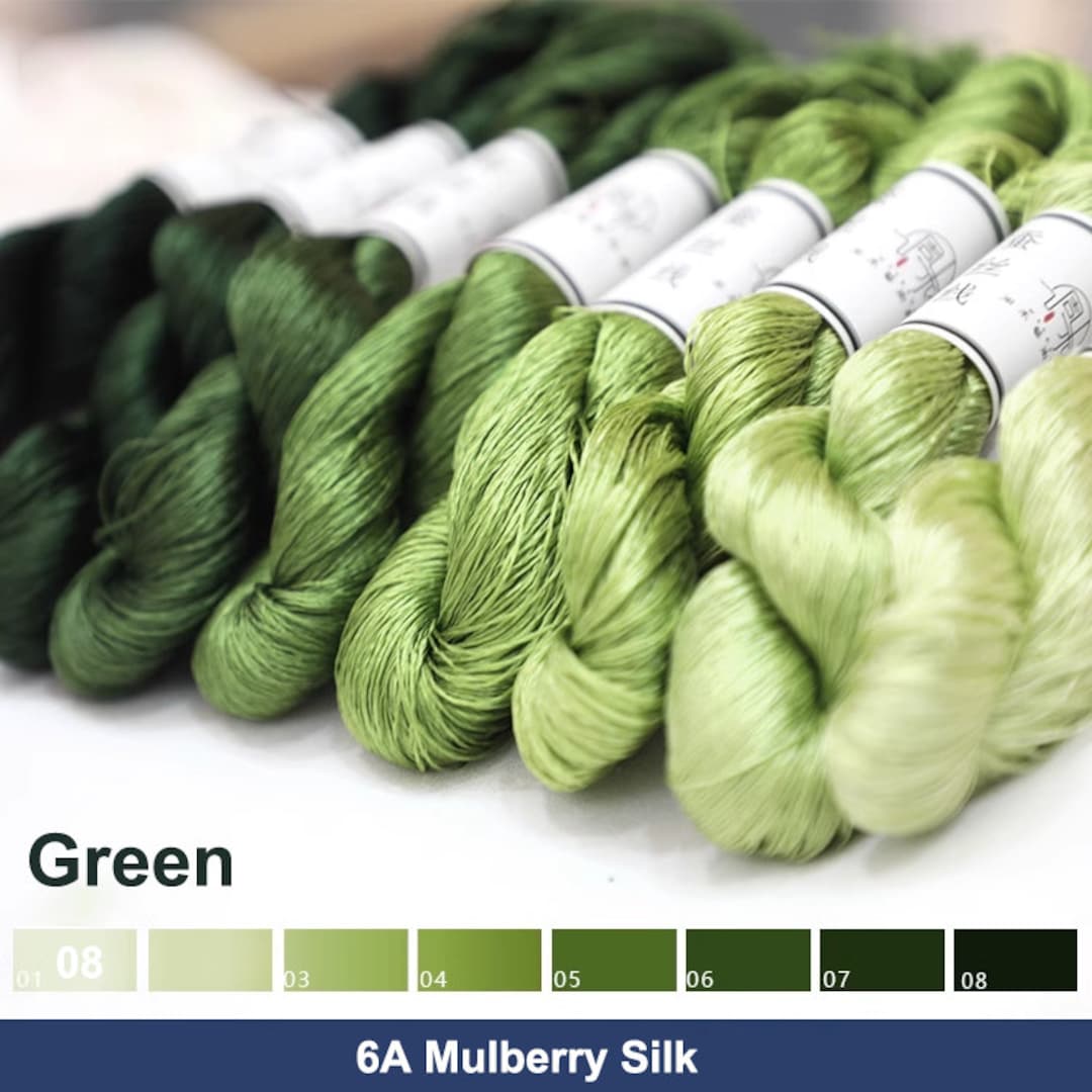 Green Pure Silk Thread for Embroidery, Green Shades Untwisted Flat Silk ...