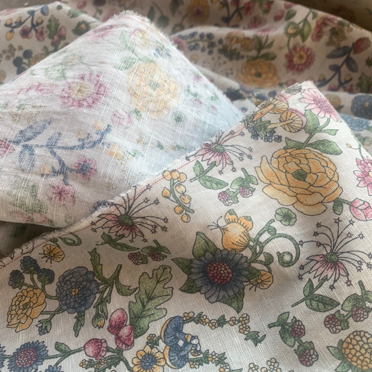 Floral Linen Fabric Pastel Flower Printed Linen Cotton Blend - Etsy