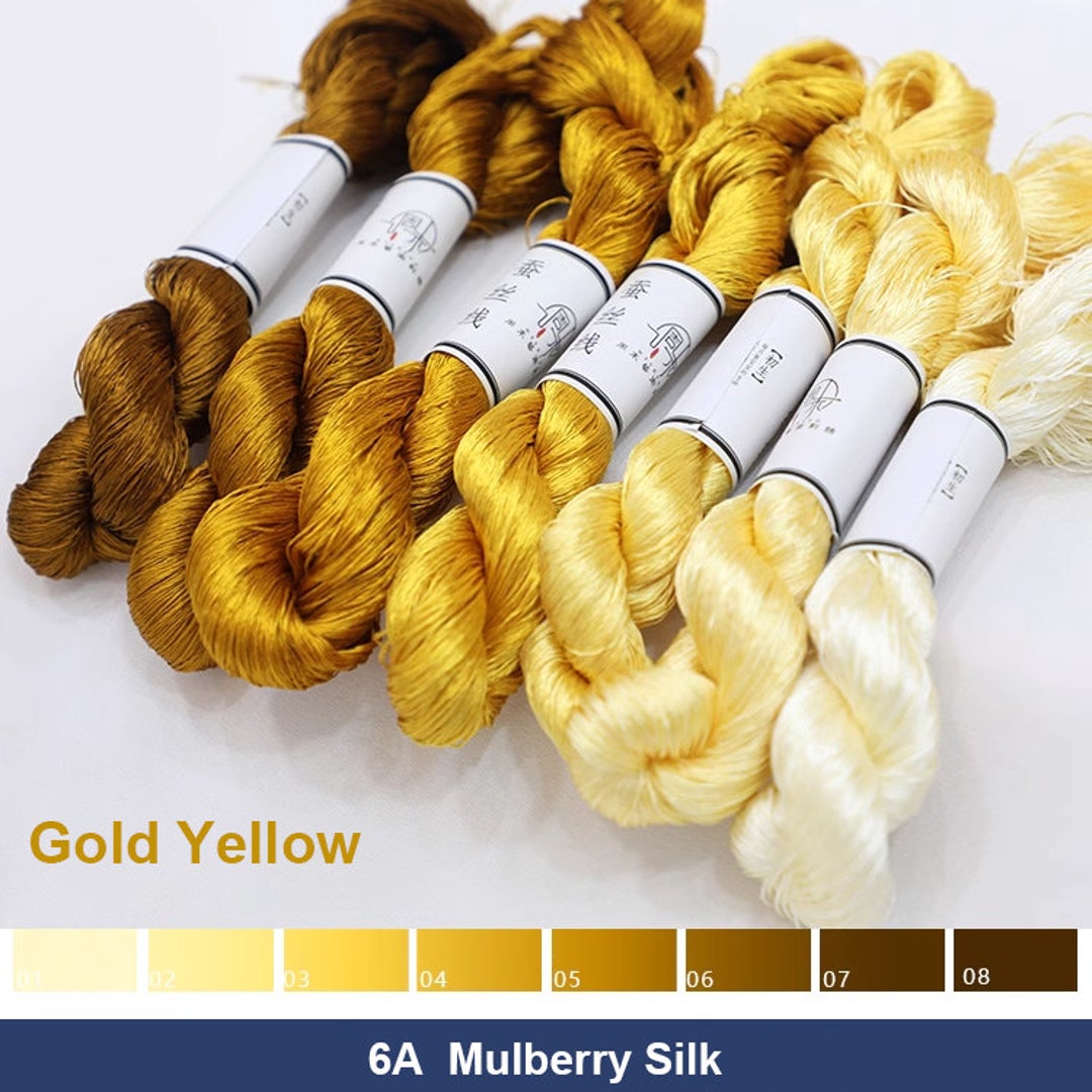 Pure Silk Thread for Embroidery, Gold Yellow Shades Untwisted Flat Silk ...