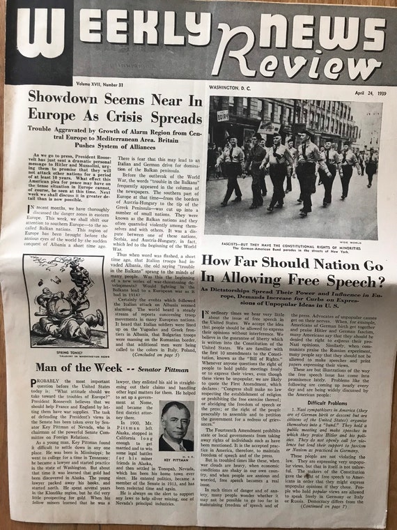 Weekly News Review Washington D.C. April 24 1939 | Etsy