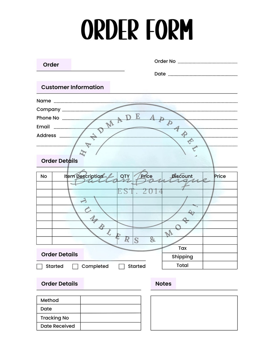 Order Form Editable Crafters Order Form Template Etsy Shop Craft ...