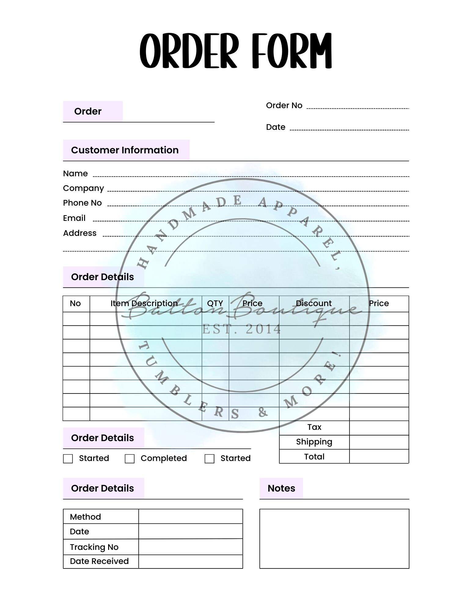 Order Form Editable Crafters Order Form Template Etsy Shop Craft ...