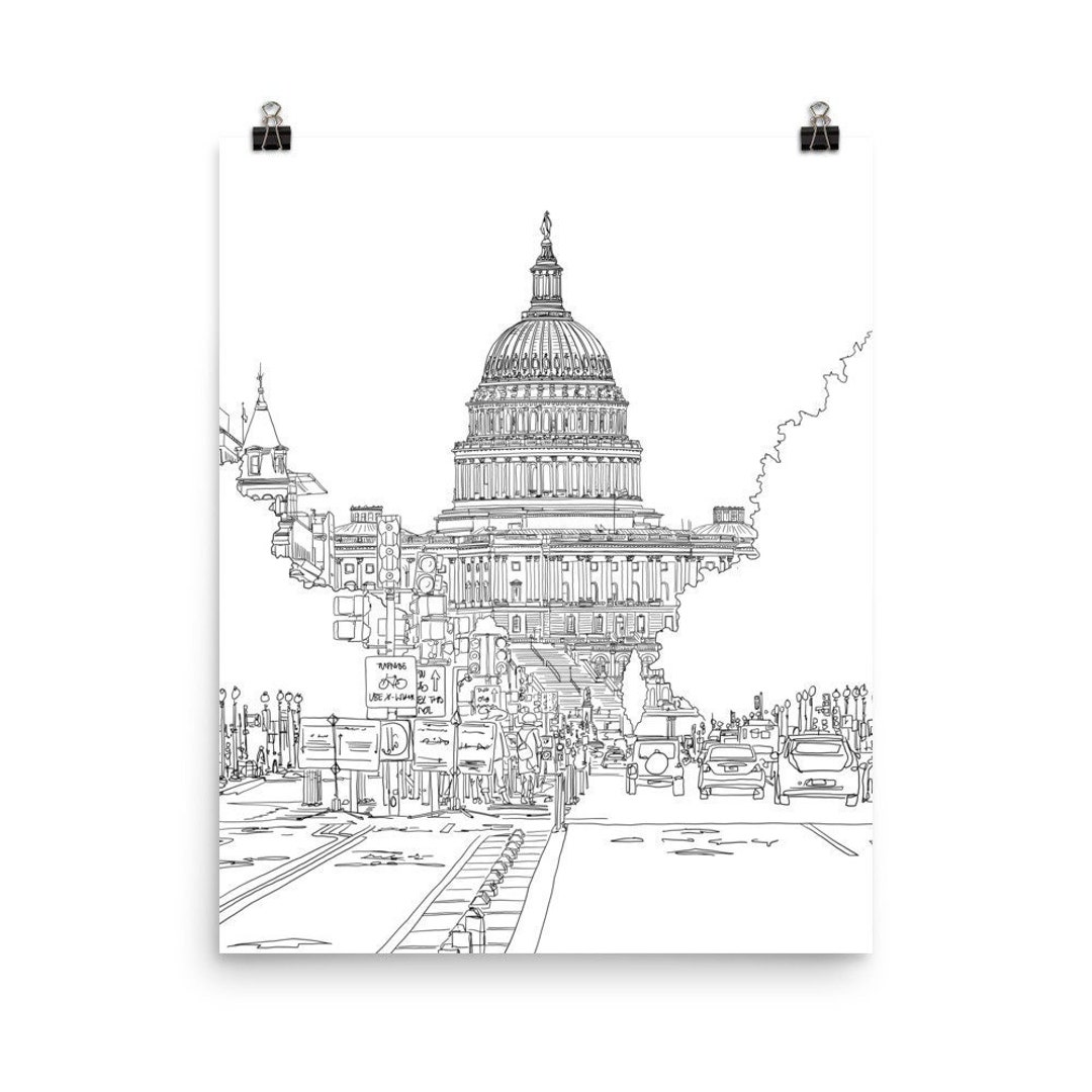 US Capitol Building Art Print Washington DC Wall Art District of ...