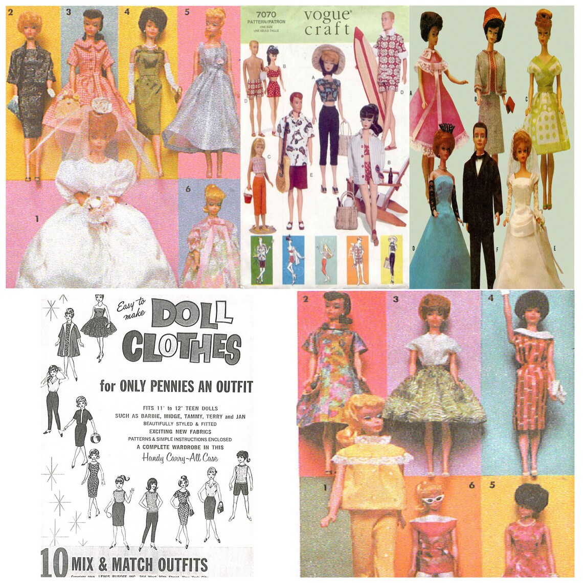 5 Vintage Printable PDF Fashion Doll Sewing Pattern Lot - Etsy