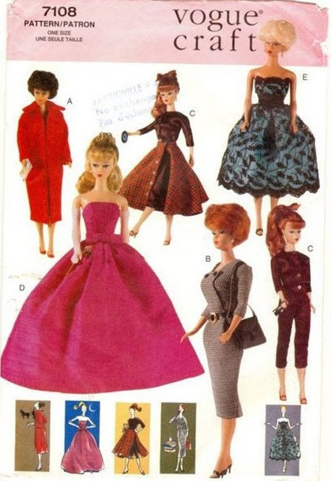 FRENCH Vogue 7108 Fashion Doll Clothing Sewing Pattern - Etsy