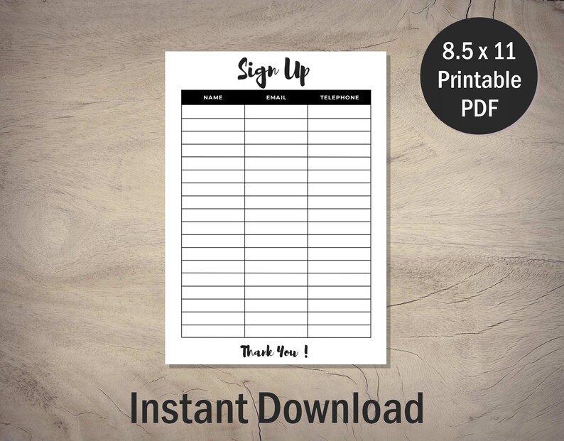Sign up Sheet Printable PDF Instant Download Letter Size 8.5 - Etsy Ireland