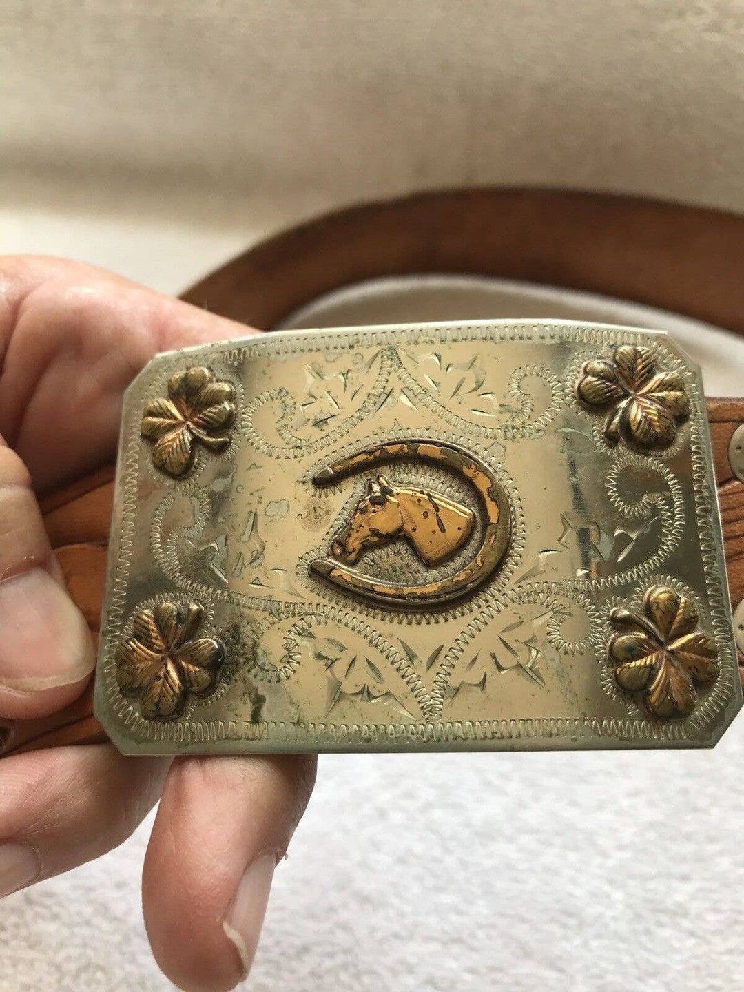 Ricardo Nickel Silver Bronze Trim Belt Buckle-32 Engraved Belt jody - Etsy