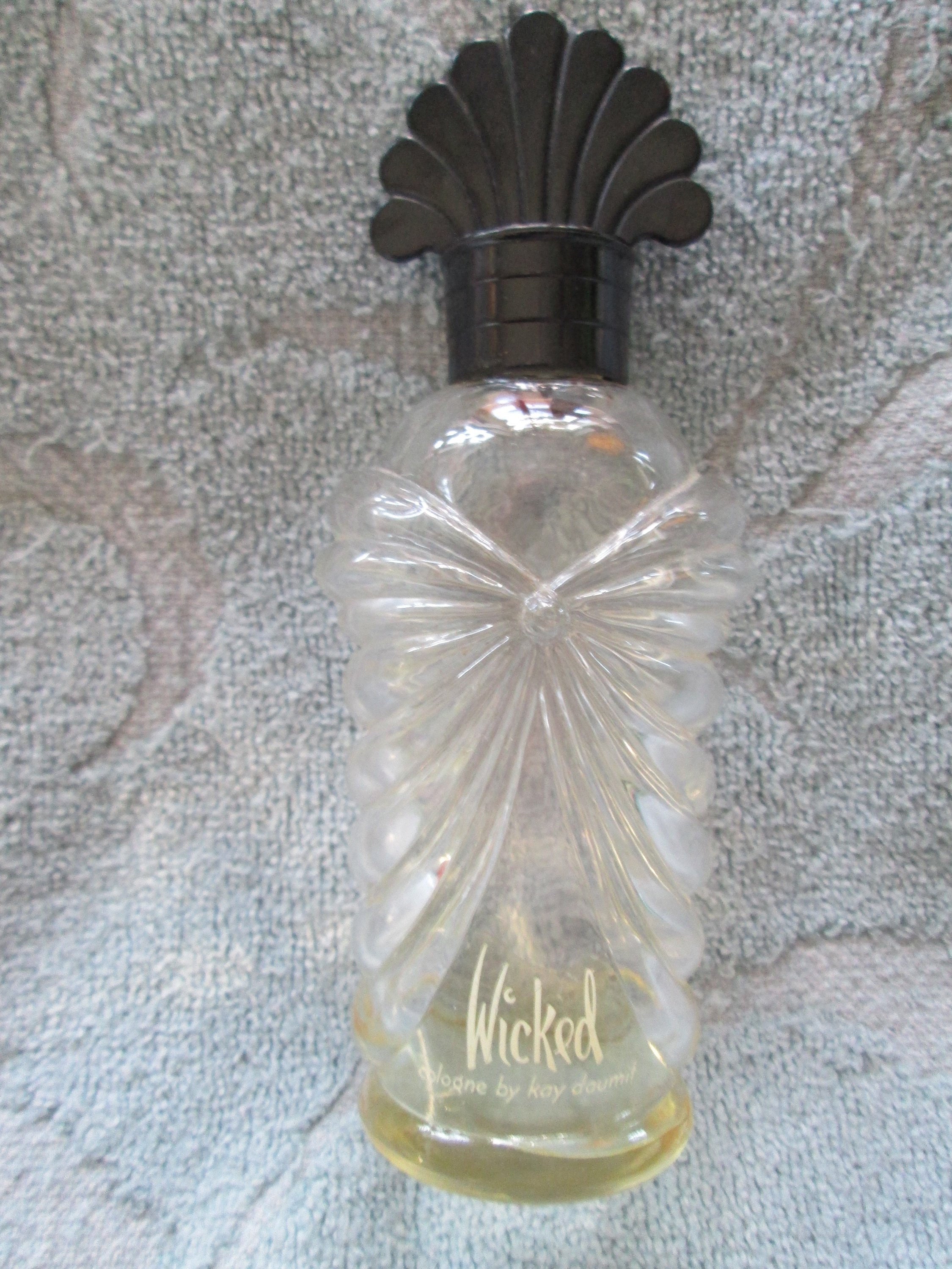 Kay Daumit Wicked cologne empty bottle, 5 tall, fan like screw on lid ...