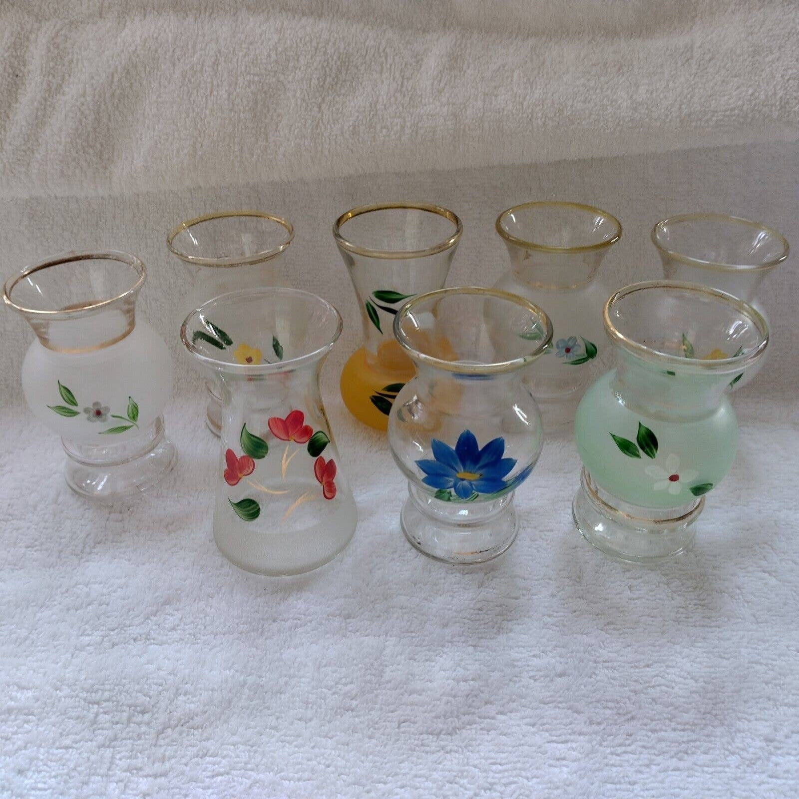 Bartlett Collins Some Frosted Glass Hand Painted 4 Mini-vases 8 Total ...