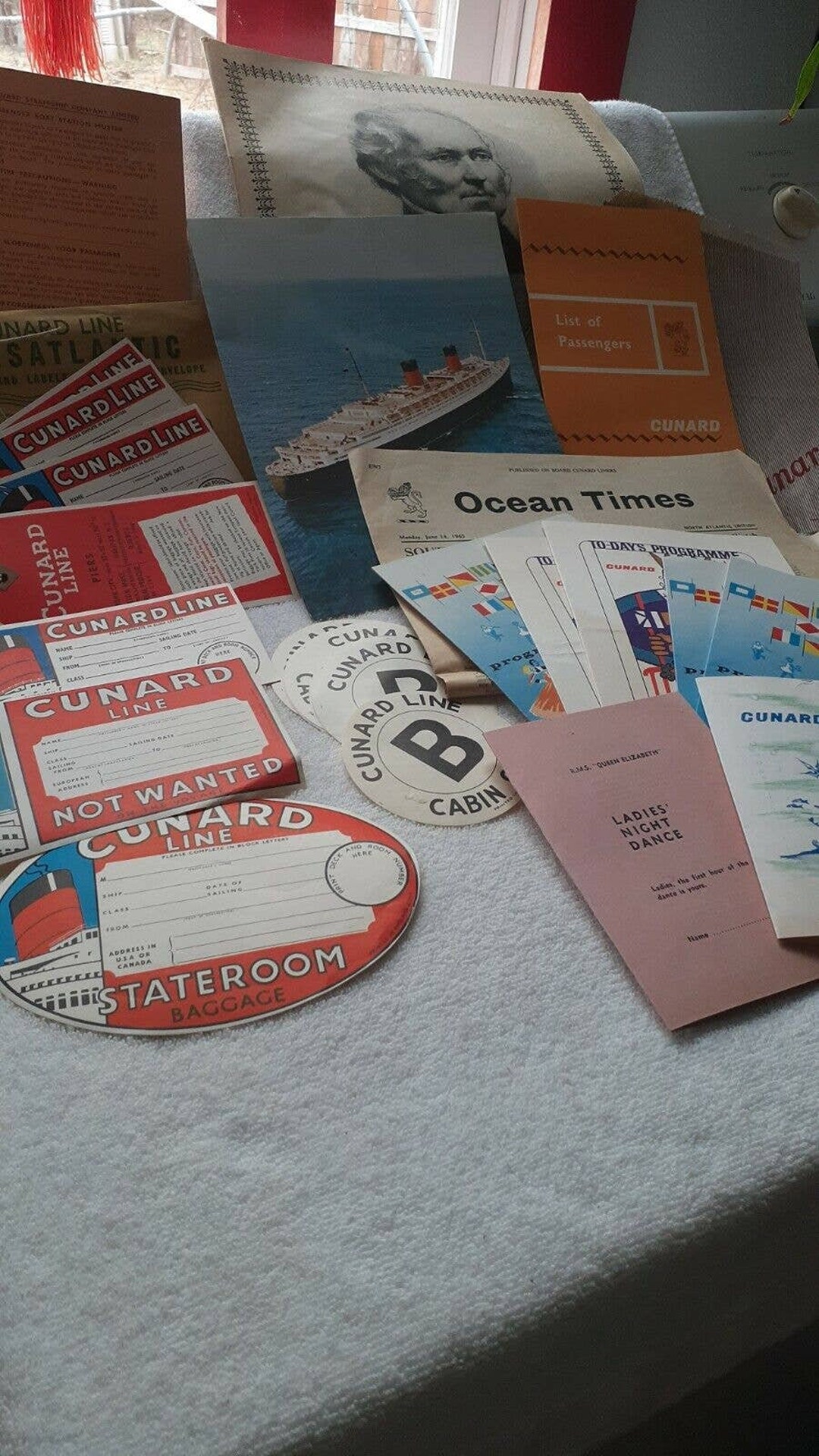 Cunard Line RMS Queen Elizabeth 1965 Cruise 33 Items, Tags Decals ... Cunard Line RMS Queen Elizabeth 1965 Cruise 33 Items, Tags Decals ...