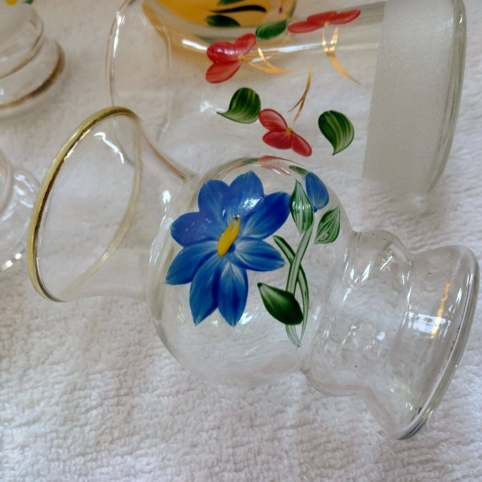 Bartlett Collins Some Frosted Glass Hand Painted 4 Mini-vases 8 Total ...