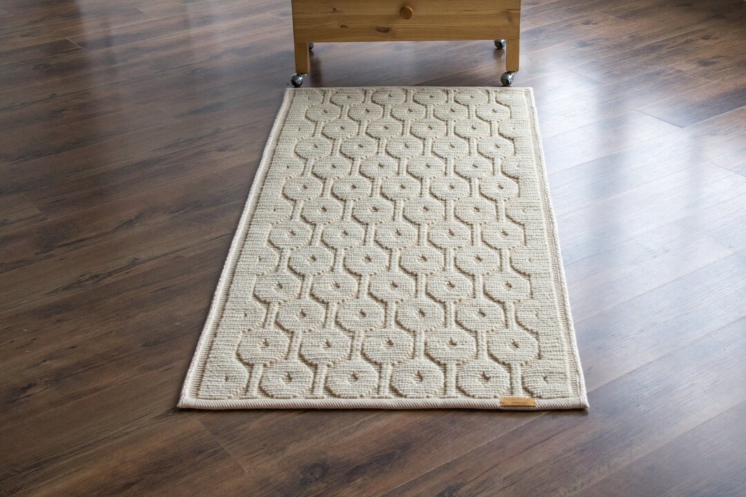 Bedside Rug Geometric White Natural Wool Small Woven Rug - Etsy