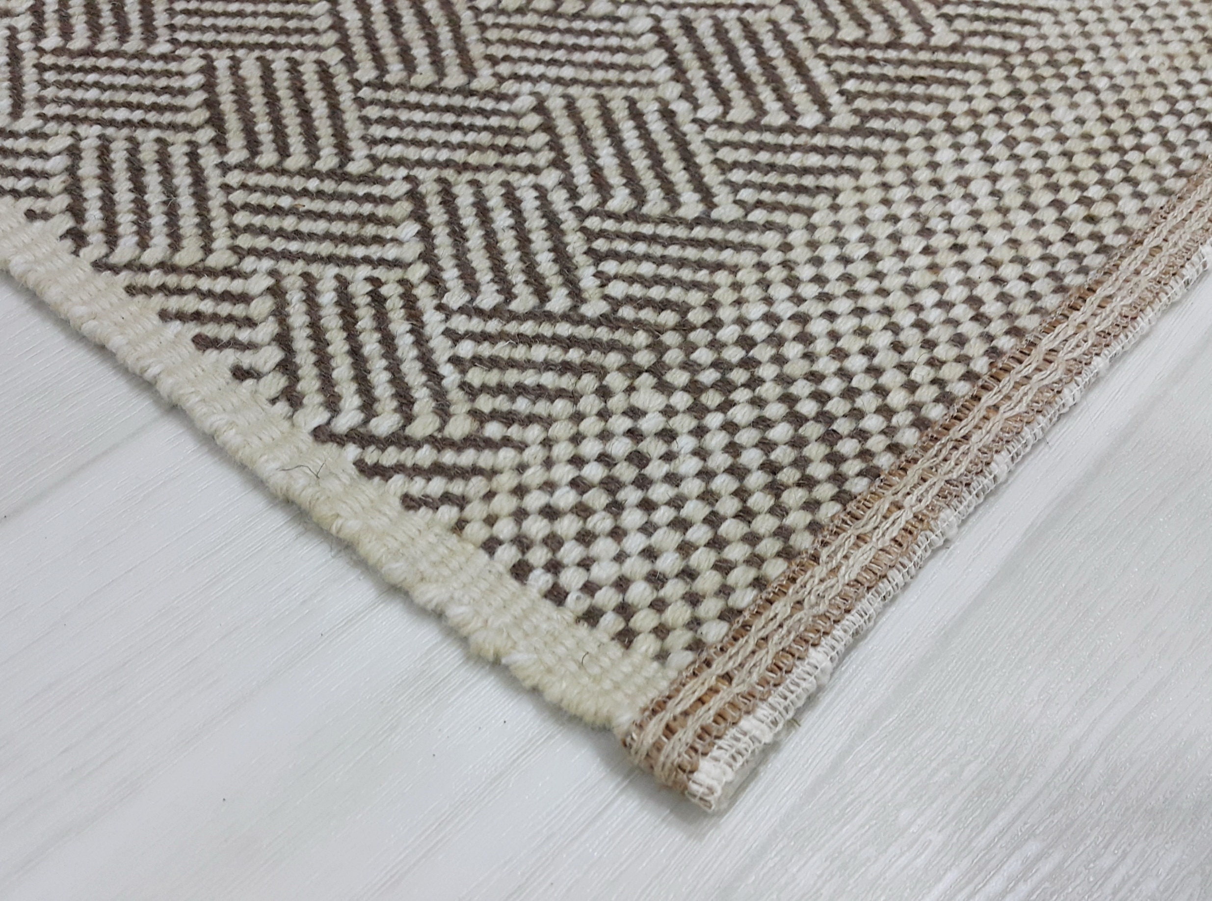 Bedside Wool Rug Beige Woven Rug Brown Small Wool Mat - Etsy