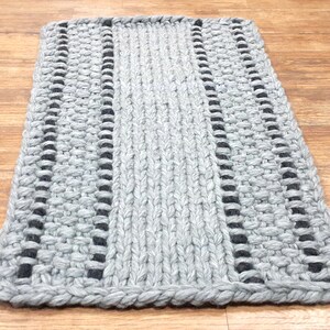 Chunky Knit Bedside Rug From Thick Wool Yarn, Small Rug Gray, Black ...