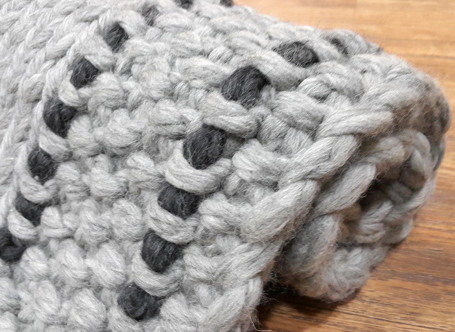 Knit Bedside Rug From Chunky Wool Yarn Small Rug Gray Black - Etsy