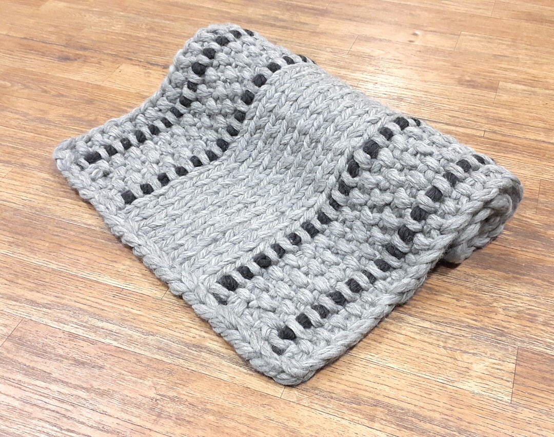 Knit Bedside Rug From Chunky Wool Yarn Small Rug Gray Black - Etsy