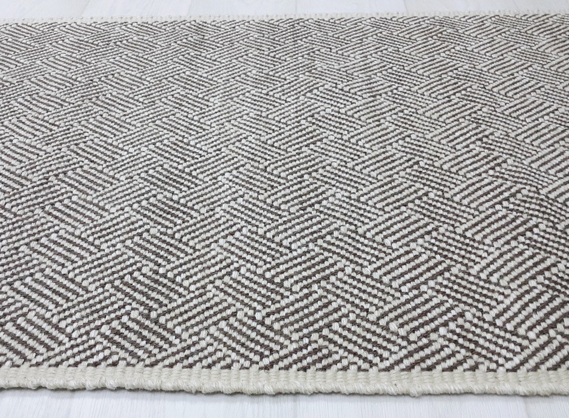 Bedside Wool Rug Beige Woven Rug Brown Small Wool Mat | Etsy