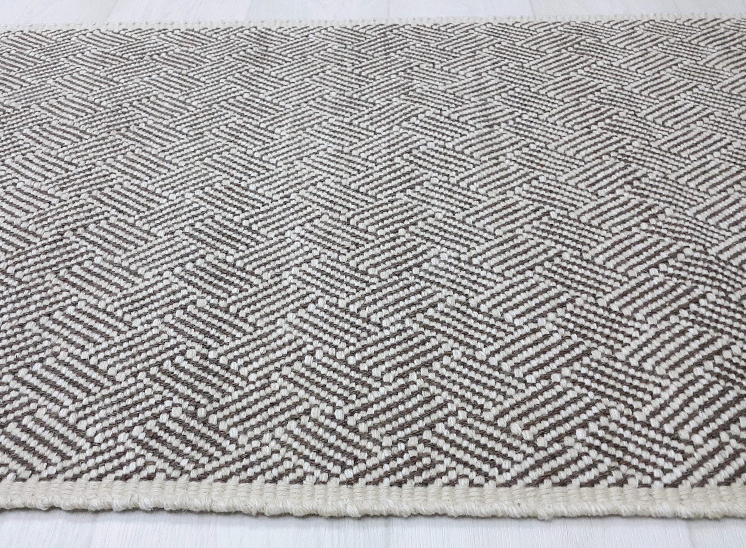 Bedside Wool Rug Beige Woven Rug Brown Small Wool Mat - Etsy