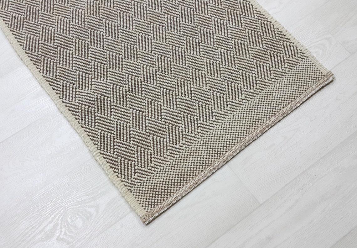 Bedside Wool Rug Beige Woven Rug Brown Small Wool Mat - Etsy