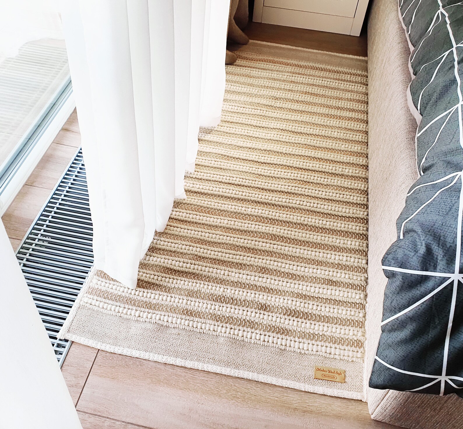 Jute Rug Bedside Wool Rug Woven Rug Looped Small Striped Chunky Wool ...