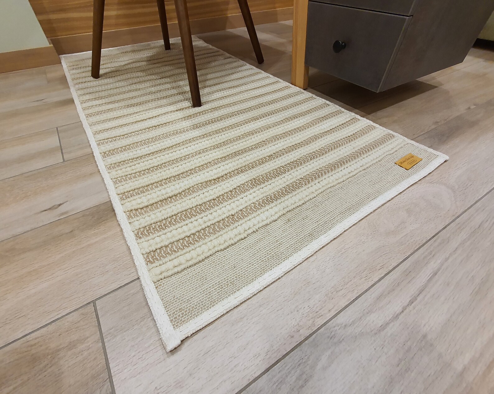 Jute rug Bedside wool rug Woven rug looped Small Striped | Etsy