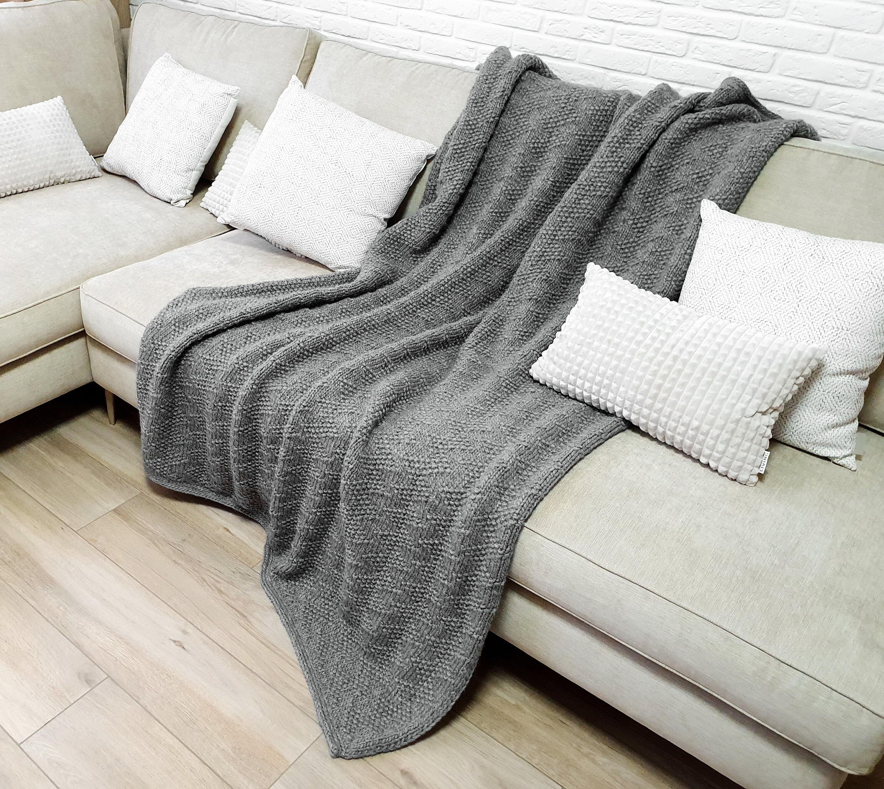 Wool blanket Gray Knit Throw Merino Pure wool Roving yarn | Etsy