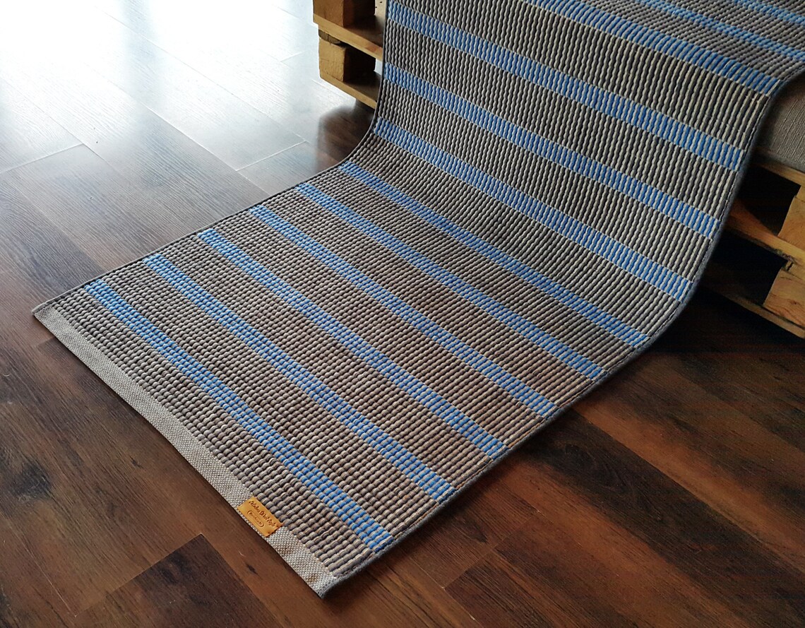 Small Blue Rug Wool Mat Wool Rug Rug Striped Area Rug | Etsy